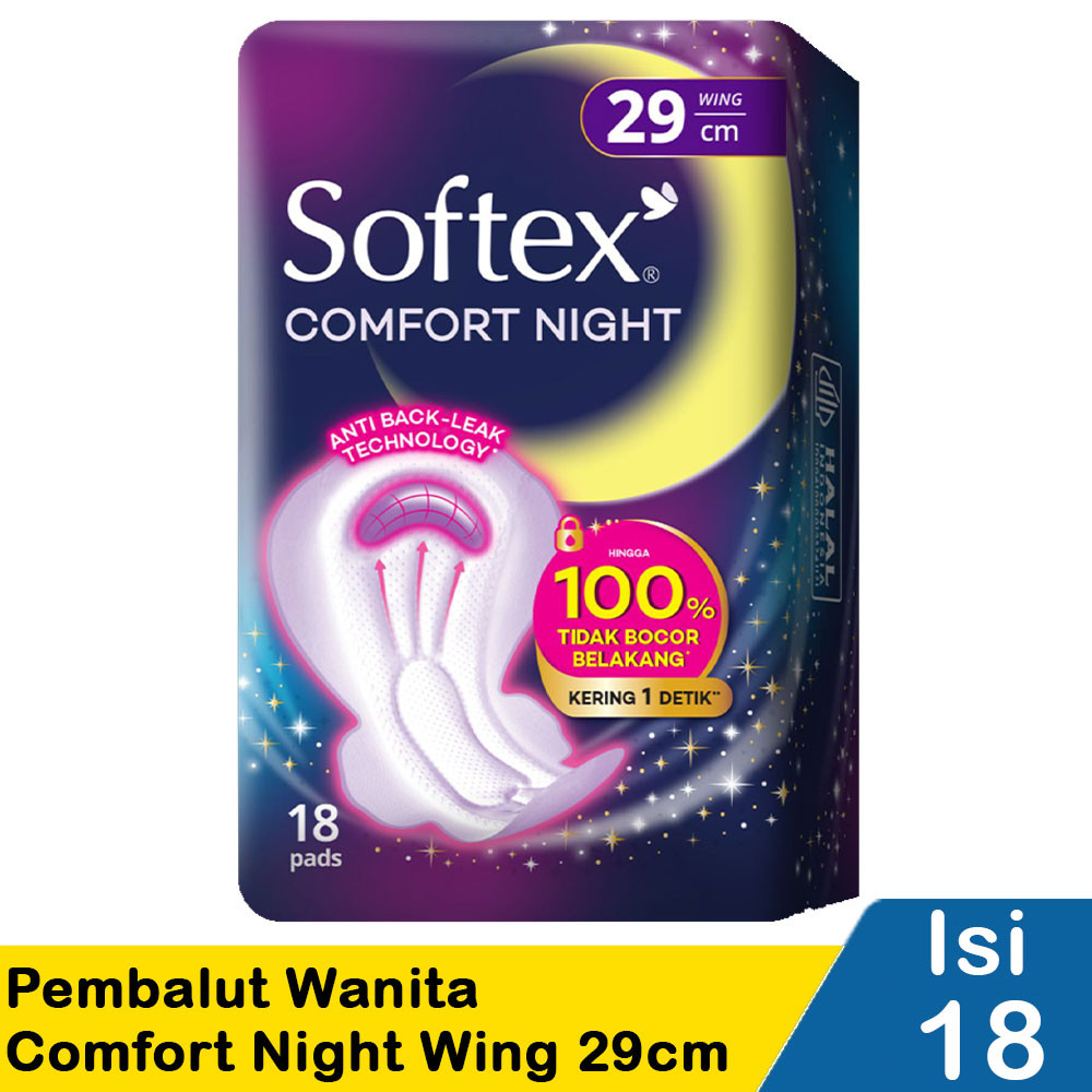 Jual SOFTEX PEMBALUT WANITA COMFORT 20/18S NIGHT WING 29cm | Shopee ...
