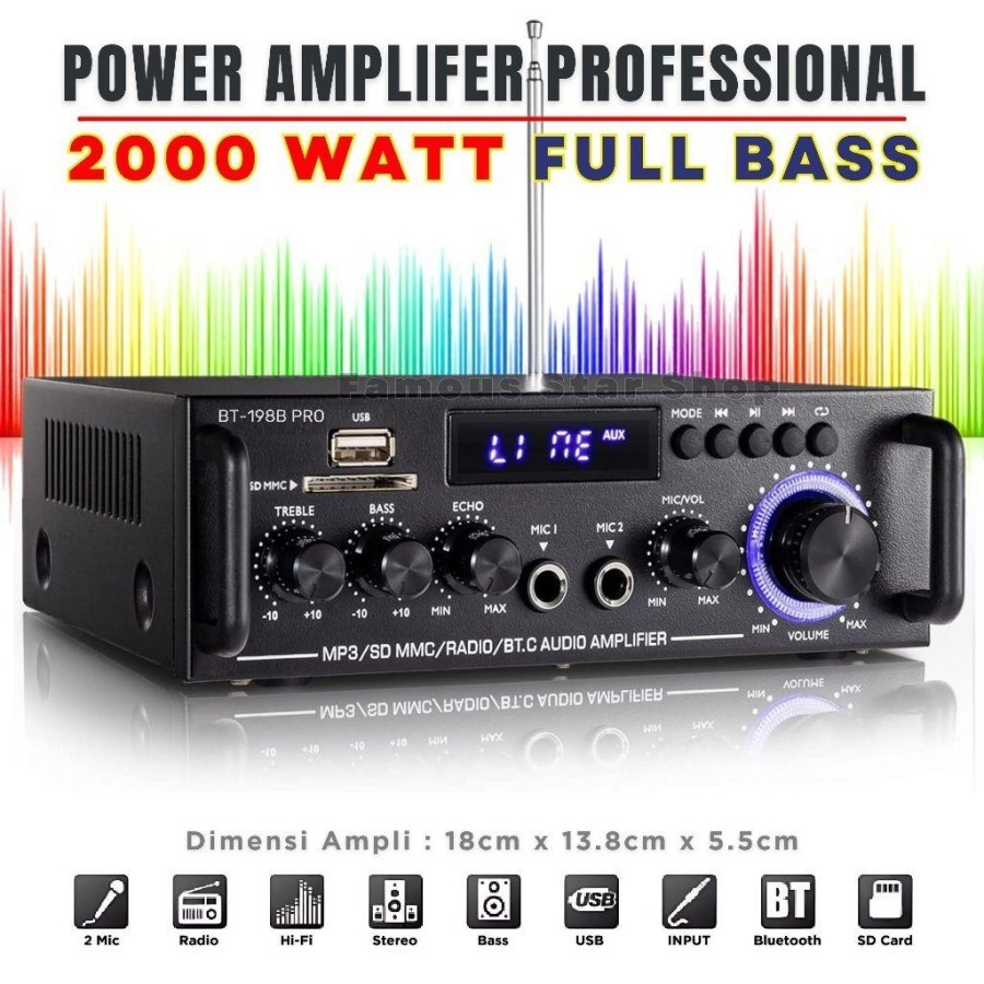 Jual BEST ELLER Power Amplifier Daya 1000w+1000w Original Fleco BT-198B ...