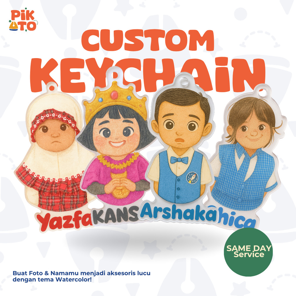 Jual PIKATO Gantungan Kunci Custom Free Nama Style Watercolor Akrilik ...