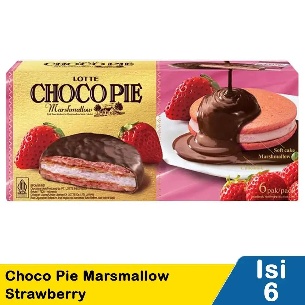 Jual LOTTE CHOCO PIE MARSMALLOW (6'S) STRAWBERRY 156g | Shopee Indonesia