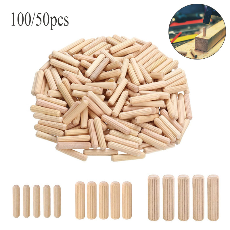 Jual 100/50pcs Wooden Dowel Cabinet Drawer Round Fluted Wood Craft ...