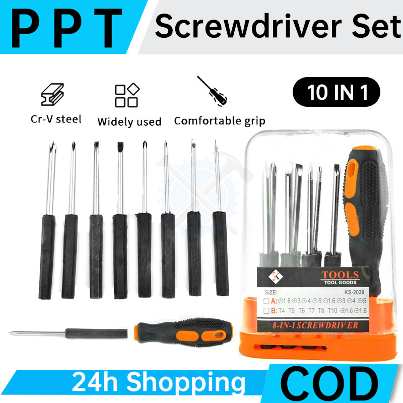 Jual PPT Obeng Set 10 in 1 Obeng Kembang Komplit Serbaguna Rubber ...