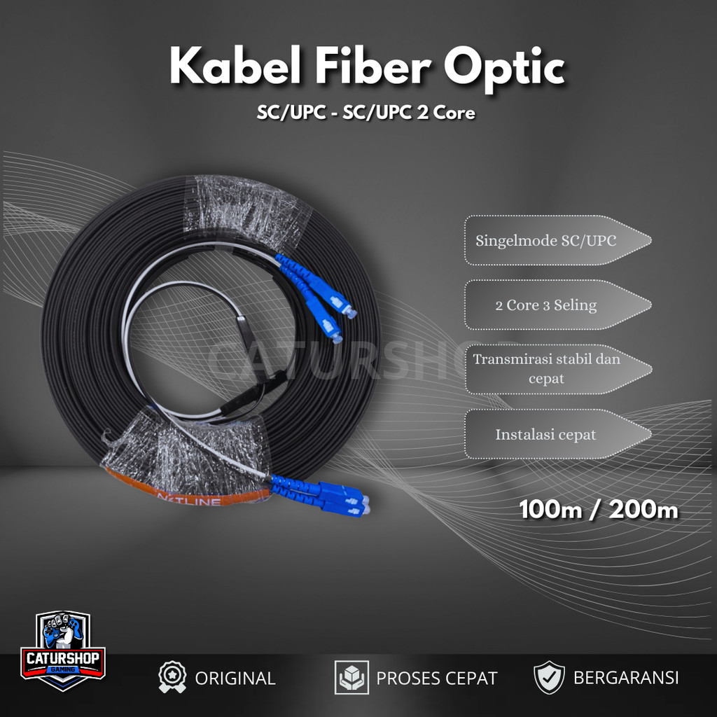 Jual Kabel Fiber Optic 2 Core SC UPC Outdoor FTTH 100 / 200 Meter ...