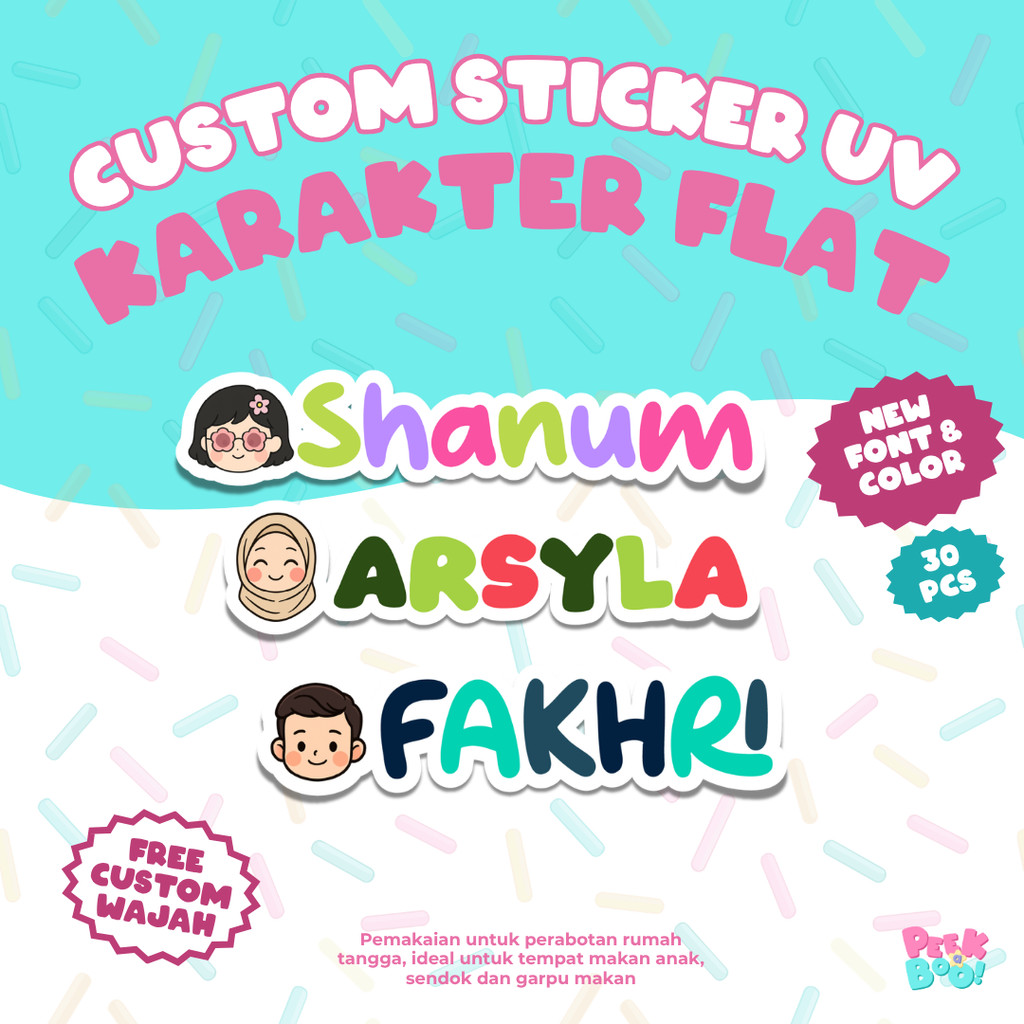 Jual PEEKaBOO Sticker UV DTF Custom Nama Dan Foto Karakter Flat Cute ...
