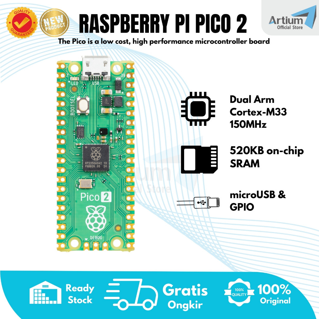 Jual Raspberry Pi Pico 2 | Microcontroller RP2350 | RPi Pico 2 | Shopee ...