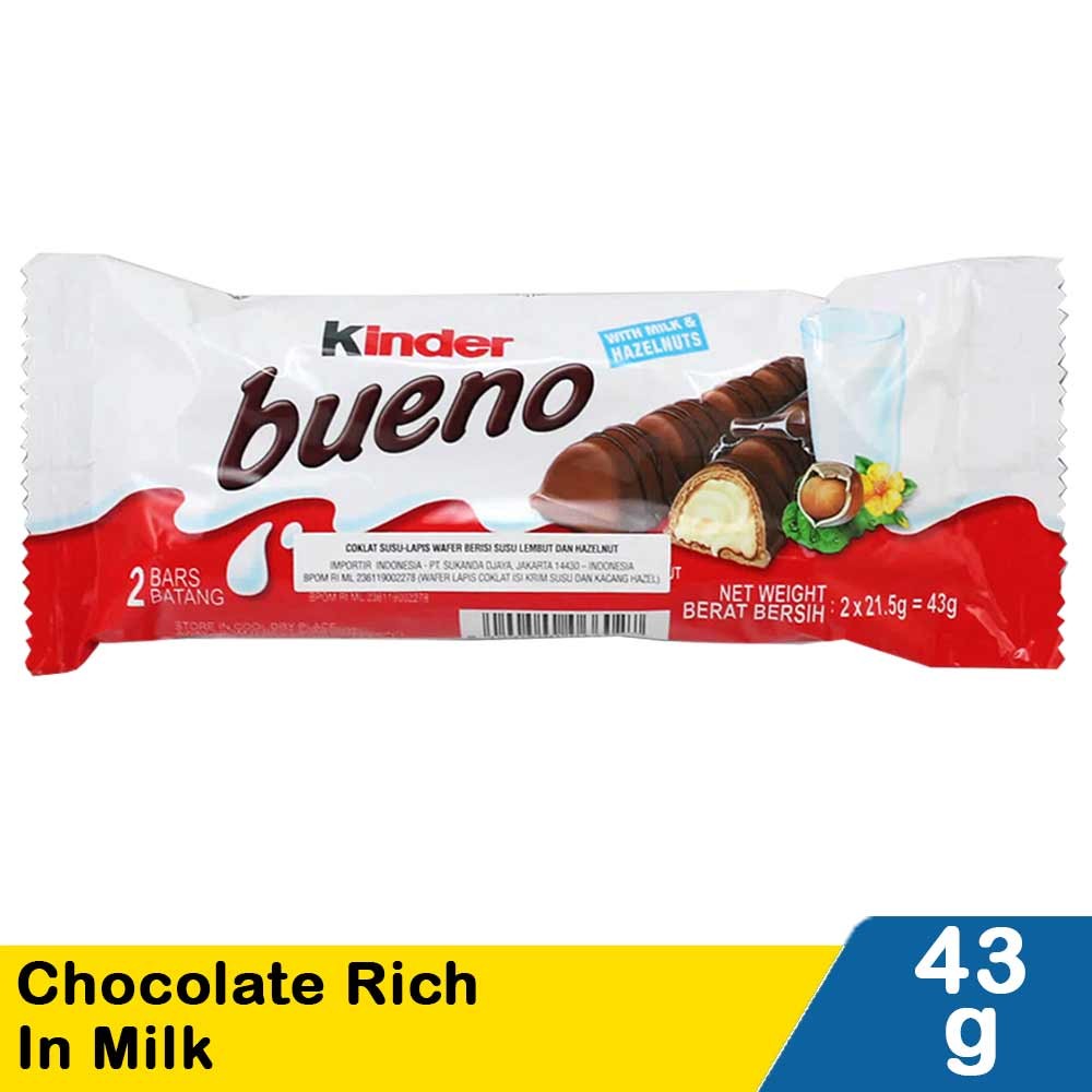 Jual KINDER BUENO CHOCOLATE RICH IN MILK 43g | Shopee Indonesia