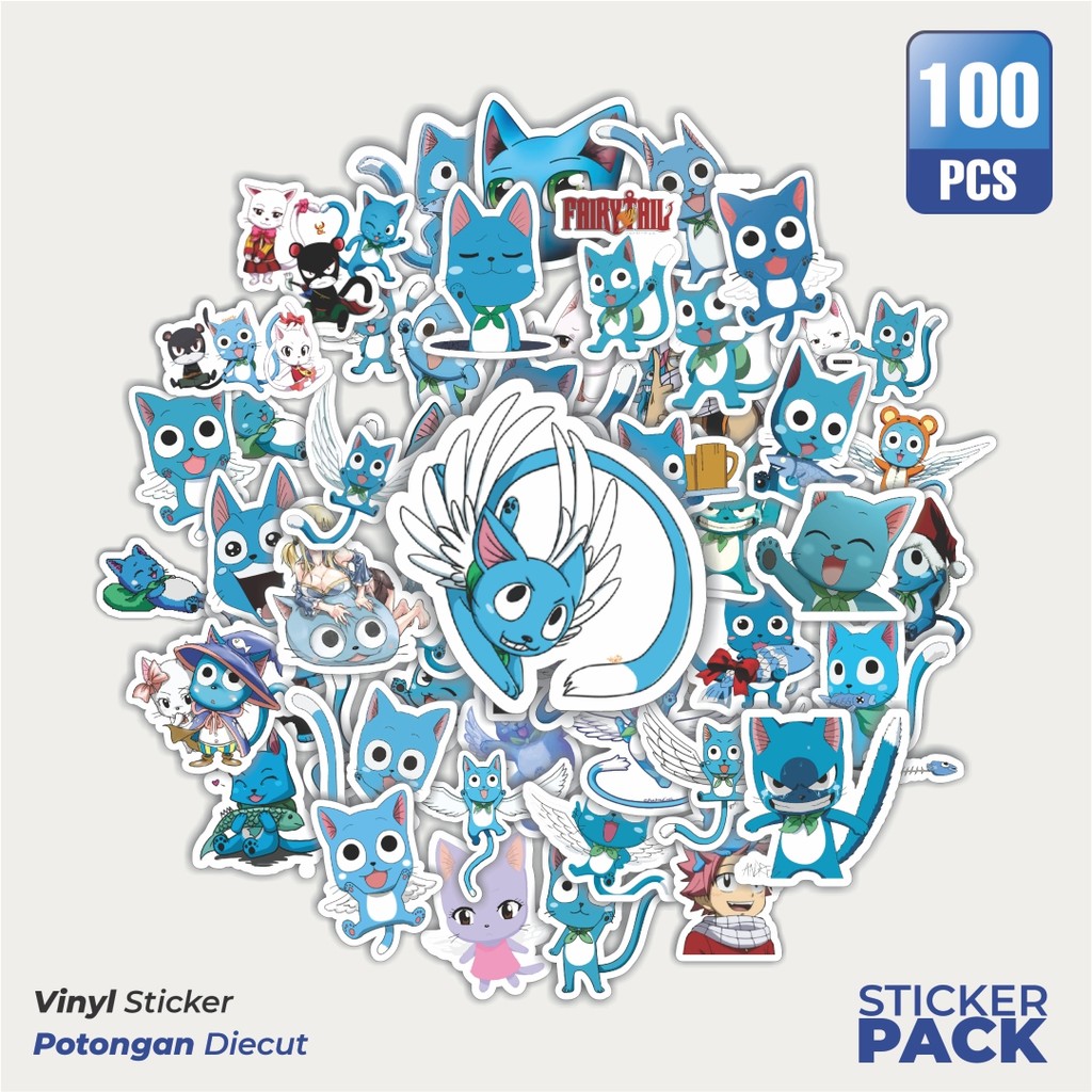 Jual MURAH 100 PCS Stiker Anime Series Fairy Tail Character Happy Cat ...