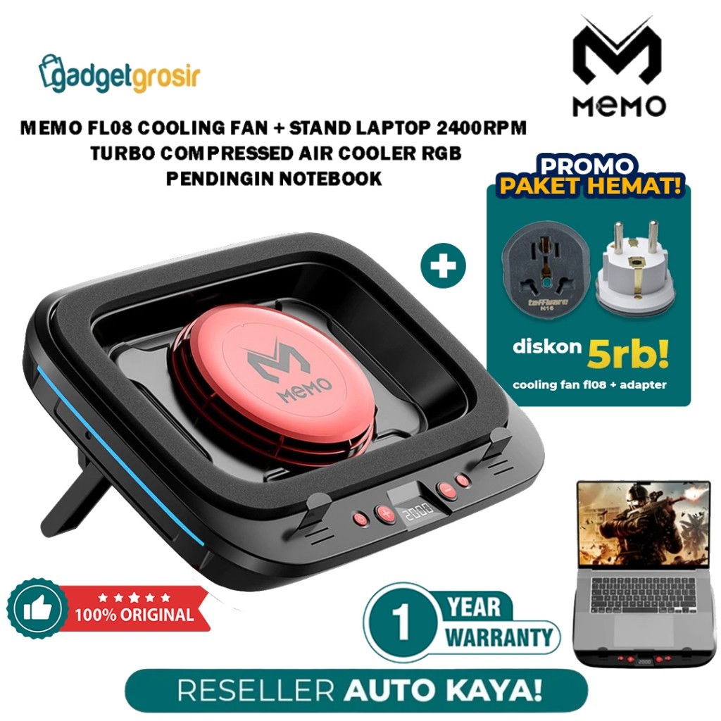 Jual Memo FL08 Cooling Fan Laptop 2400RPM Turbo Compressed Air Cooler ...