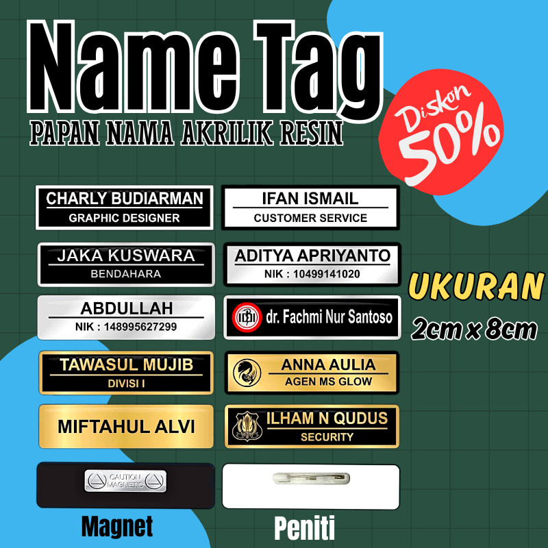 Jual Name Tag Nama Dada Nama Dokter Akrilik Magnet Peniti Gold Silver ...