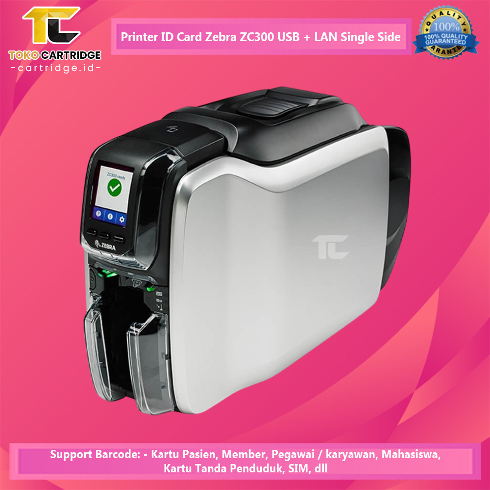 Jual ID Card Printer Kartu Zebra ZC300 / ZC-300 USB + LAN Ethernet 1 ...