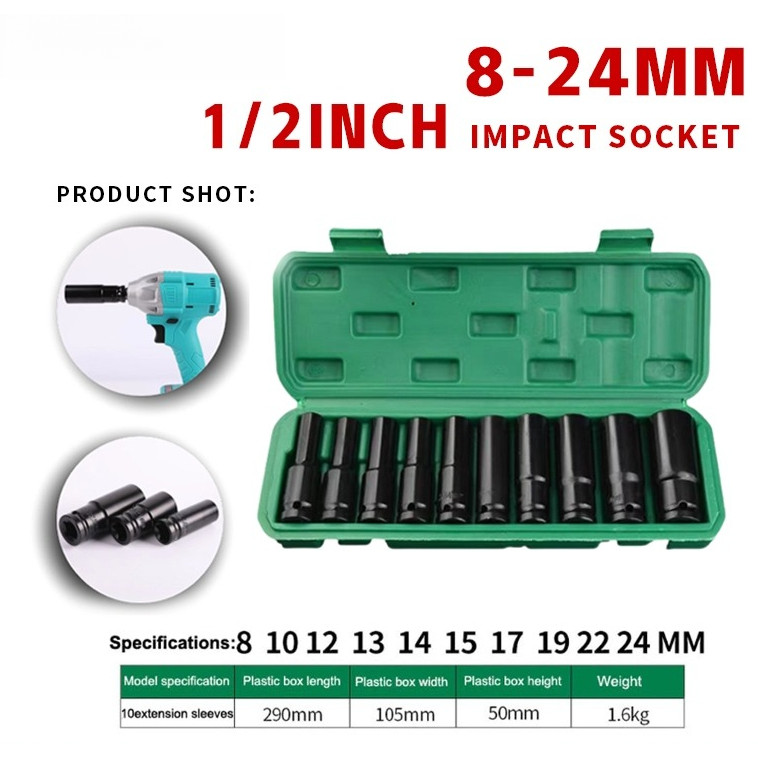 Jual (HARGA 1PCS) SOKIN 10Pcs Mata Socket 1/2‘’ 8-24mm Impact Socket ...