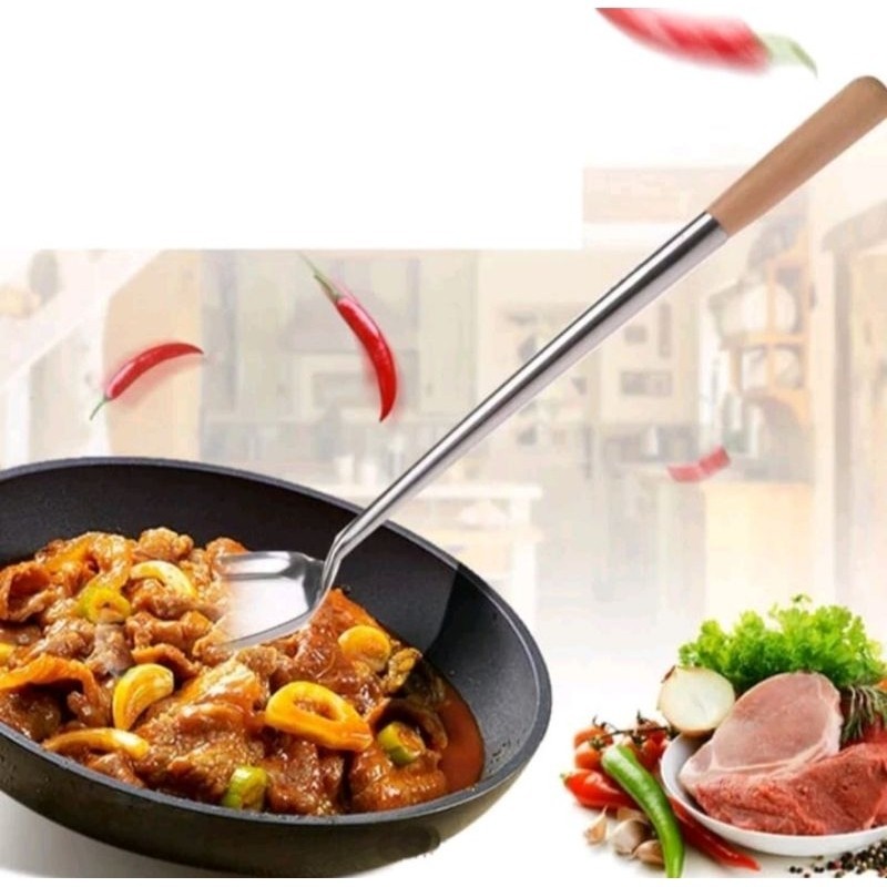 Jual Sodet Gagang Kayu/Sodet Sayur/Spatula/Sutil Stainless Steel Gagang ...