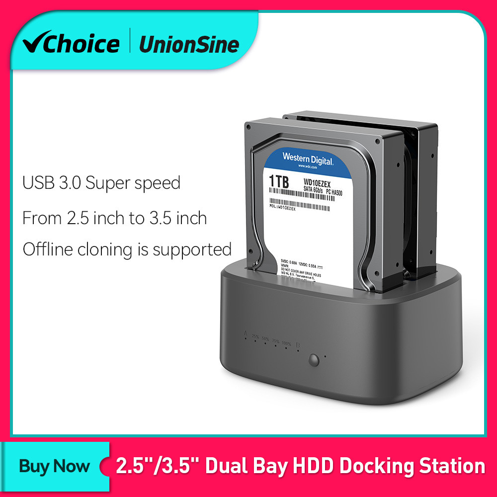 Jual UnionSine Dual Bay HDD Docking Station with Offline Clone SATA to ...