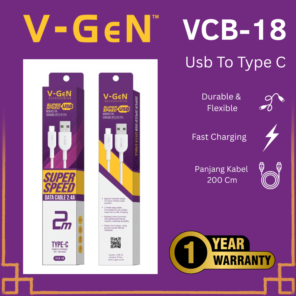 Jual V-GEN VCB-18 Kabel Data Type C Fast Charging 200 Cm | Shopee Indonesia