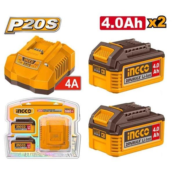 Jual PAKET x2 Baterai 4.0Ah 20V Rapid Fast Charger 4A INGCO FBCPK1424 ...