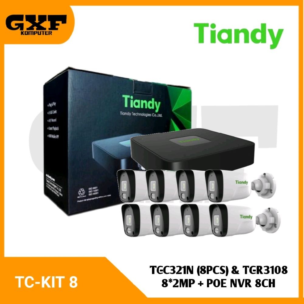 Jual Tiandy TC-KIT 8CH AK 2MP IP Camera POE Paket 8 Kamera CCTV Outdoor ...