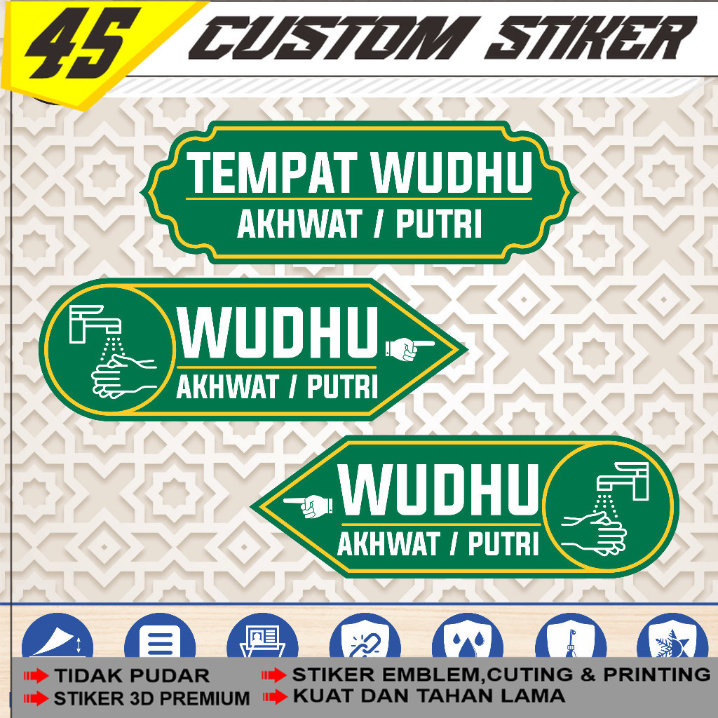 Jual Stiker Vinyl Petunjuk Arah Tempat Wudhu Akhwat / Putri / Wanita ...