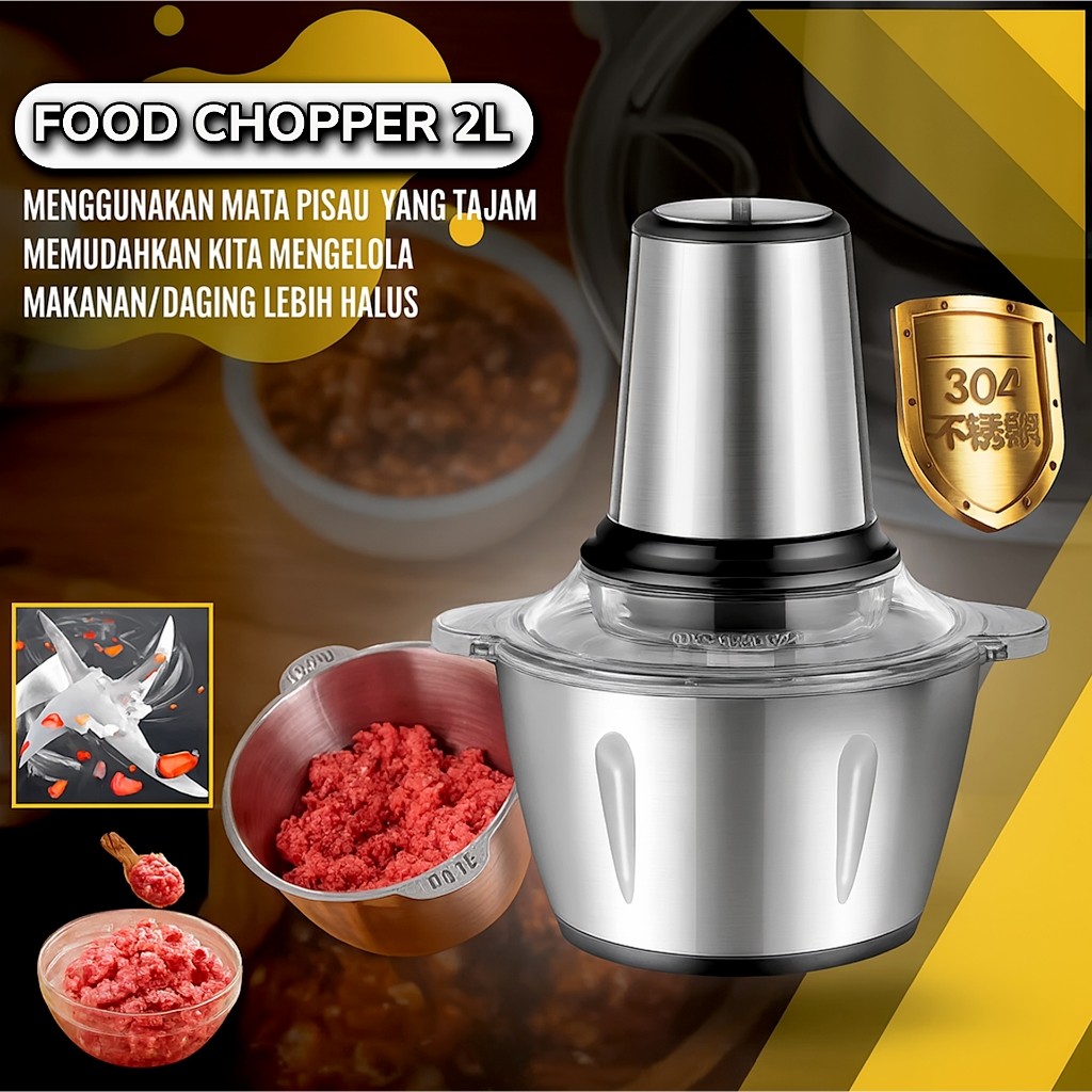Jual Blender Chopper Gilingan Daging Stainless 304 2L Penghalus Bumbu ...