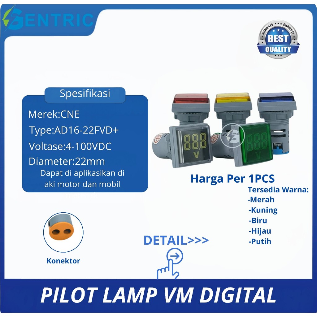 Jual Pilot Lamp LED with VOLT METER DC 22mm KOTAK - Merah BEST QUALITY ...