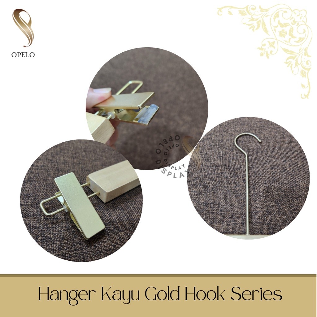 Jual HANGER JEPIT KAYU SOFT NATURAL GOLD PREMIUM METAL CLIP HALUS GOLD ...