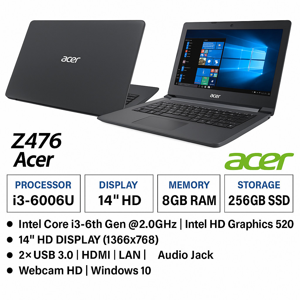 Jual Acer Z476 Core i3 6th Gen 14" HD Laptop – 8GB RAM, 256GB SSD ...
