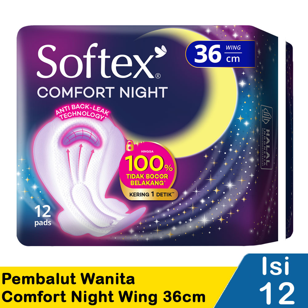 Jual SOFTEX PEMBALUT WANITA COMFORT 12'S NIGHT WING 36cm | Shopee Indonesia