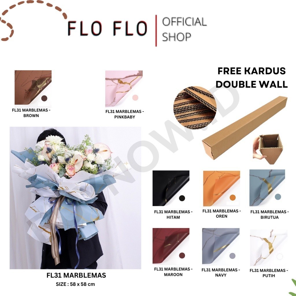 Jual FLO FLO - (5 LEMBAR) - FL31 MARBLEMAS Kertas Bunga Paper Buket Motif Marble Emas Florist ...