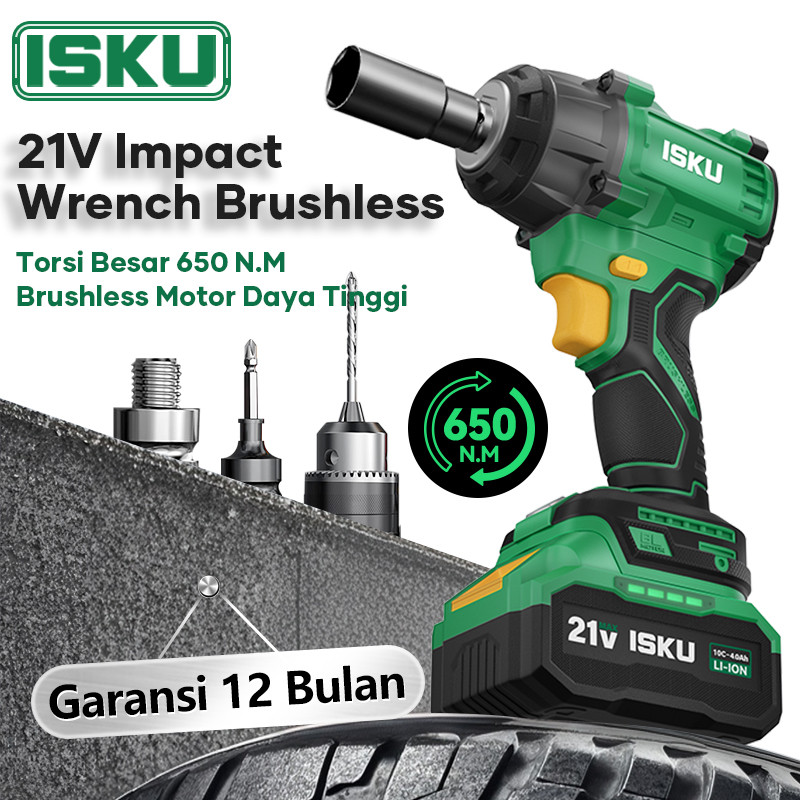 Jual ISKU Impact Wrench Brushless 650N.M Kunci Pas Listrik 21V Torsi ...