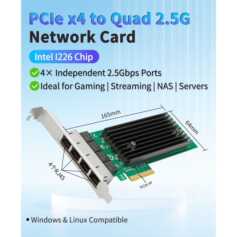 Jual Intel I226 4 Ports 2.5GbE PCIe Network Card Quad RJ45 Port LAN ...