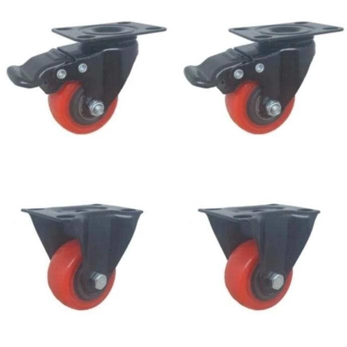 Jual Roda Caster Pu Merah Medium Duty 2 Inch 1Set ( 2Rem 2Mati ...