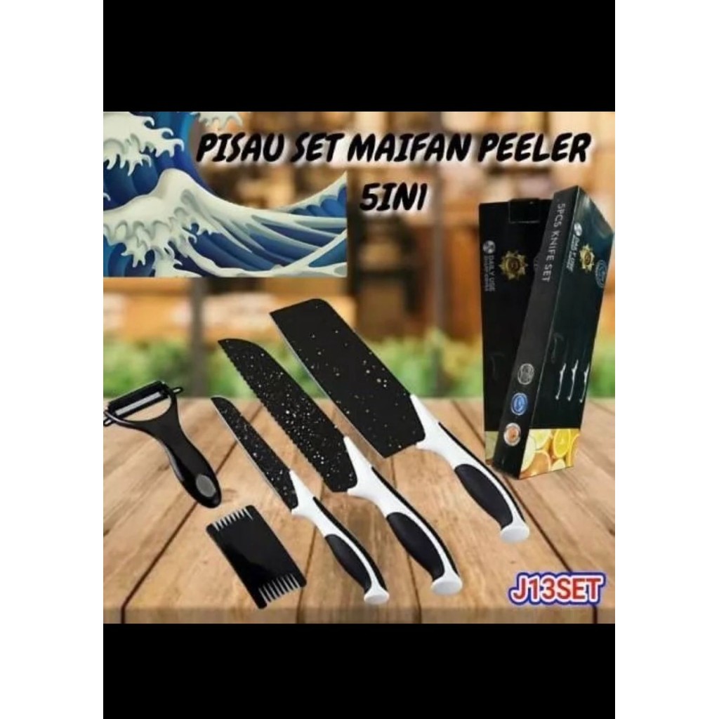 Jual [ J13 ] Pisau Hitam Set 5 In 1 / Pisau Dapur Set Serbaguna J13 | Shopee Indonesia