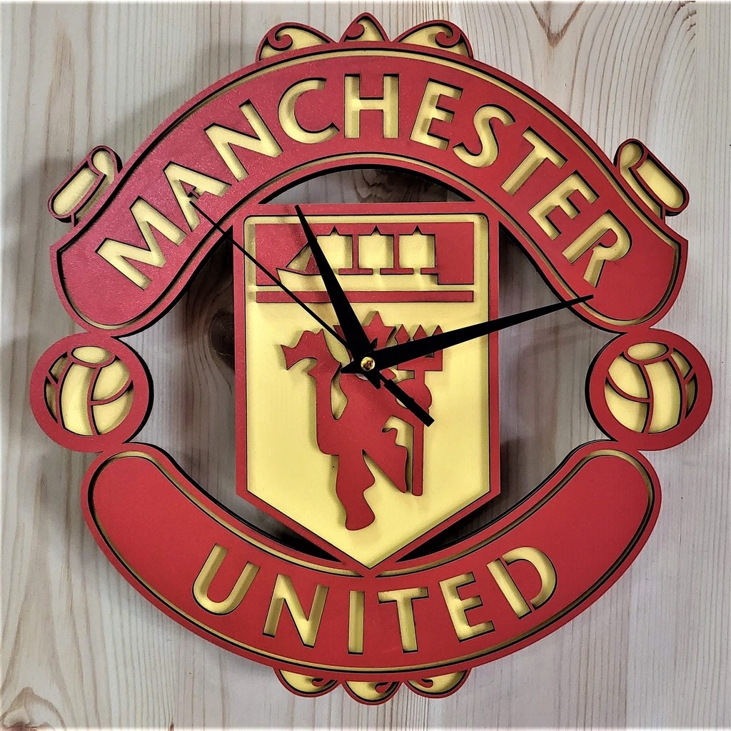 Jual Wall Clock Wooden Clock Manchester United 32cm Jam Dinding Kayu ...