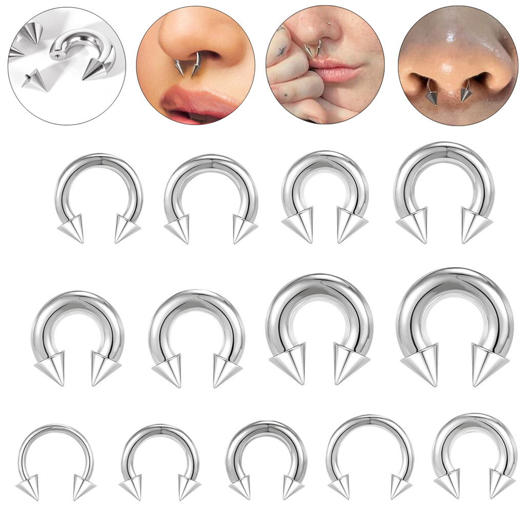 Jual ZS 1PC 2/4/6/8G Spike Horseshoe Nose Ring Stainelss Steel Cone ...
