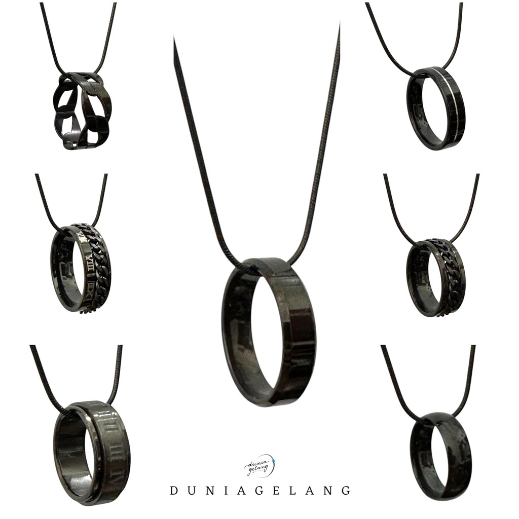 Jual Kalung Ring Titanium Hitam Pria Wanita Anti Karat 316L | Shopee ...