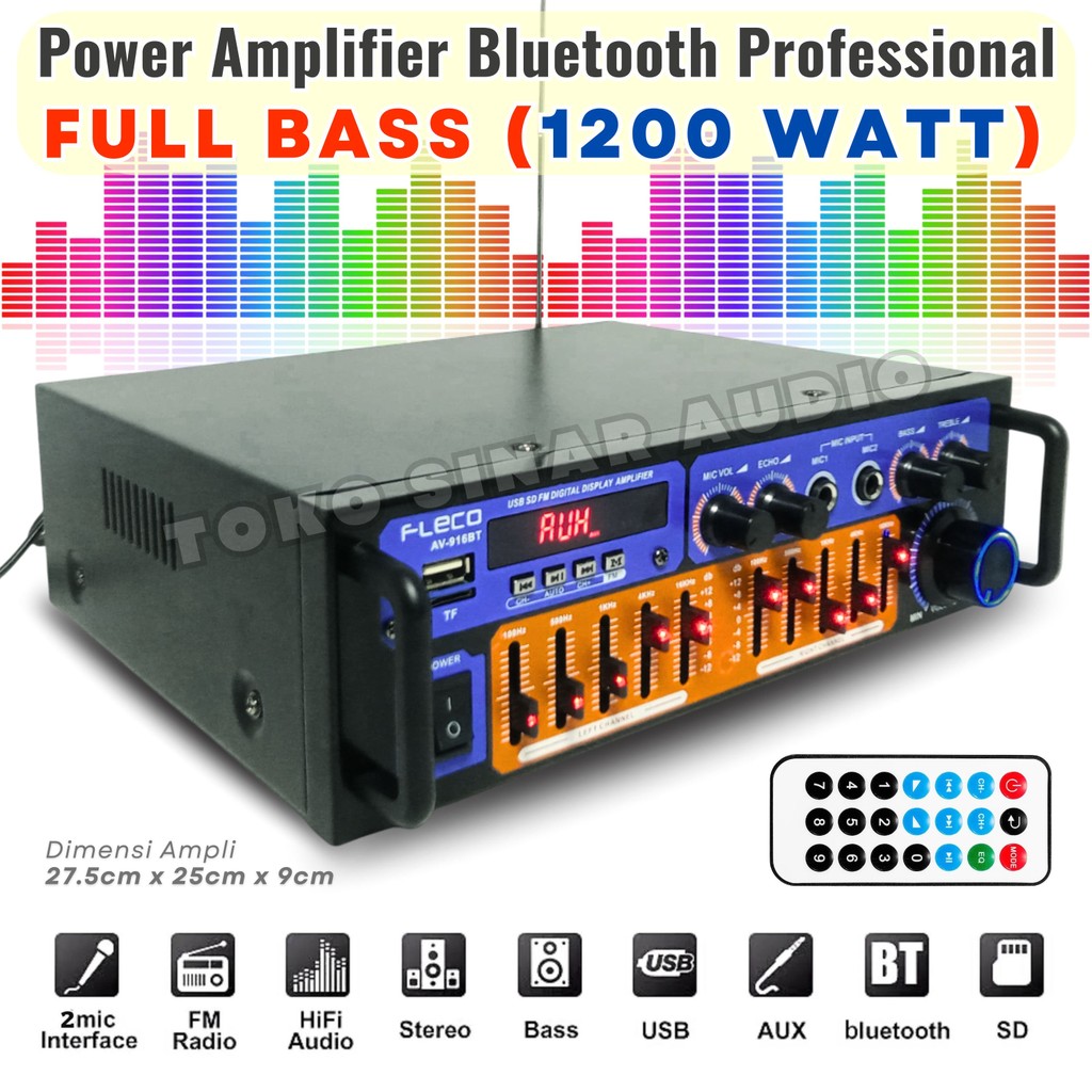 Jual PROMOO NEWW Amplifier Power 1200 Watt Full Bass Fleco AV-916BT ...