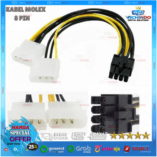 Jual Kabel Power VGA / 2 Molex ke 8 Pin PCI Express Converter GPU ...