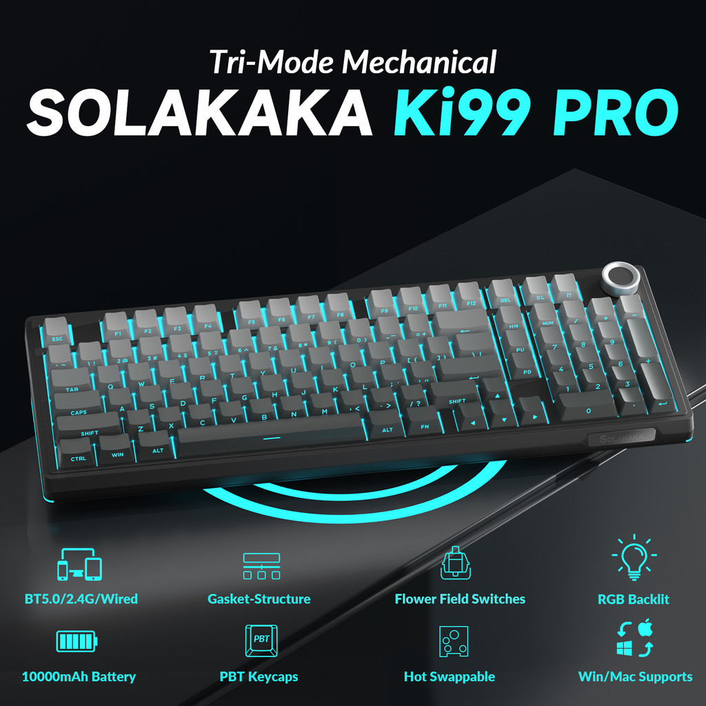 Jual SOLAKAKA Ki99 Pro Bluetooth Wireless Keyboard 99 Keys Tri-mode ...