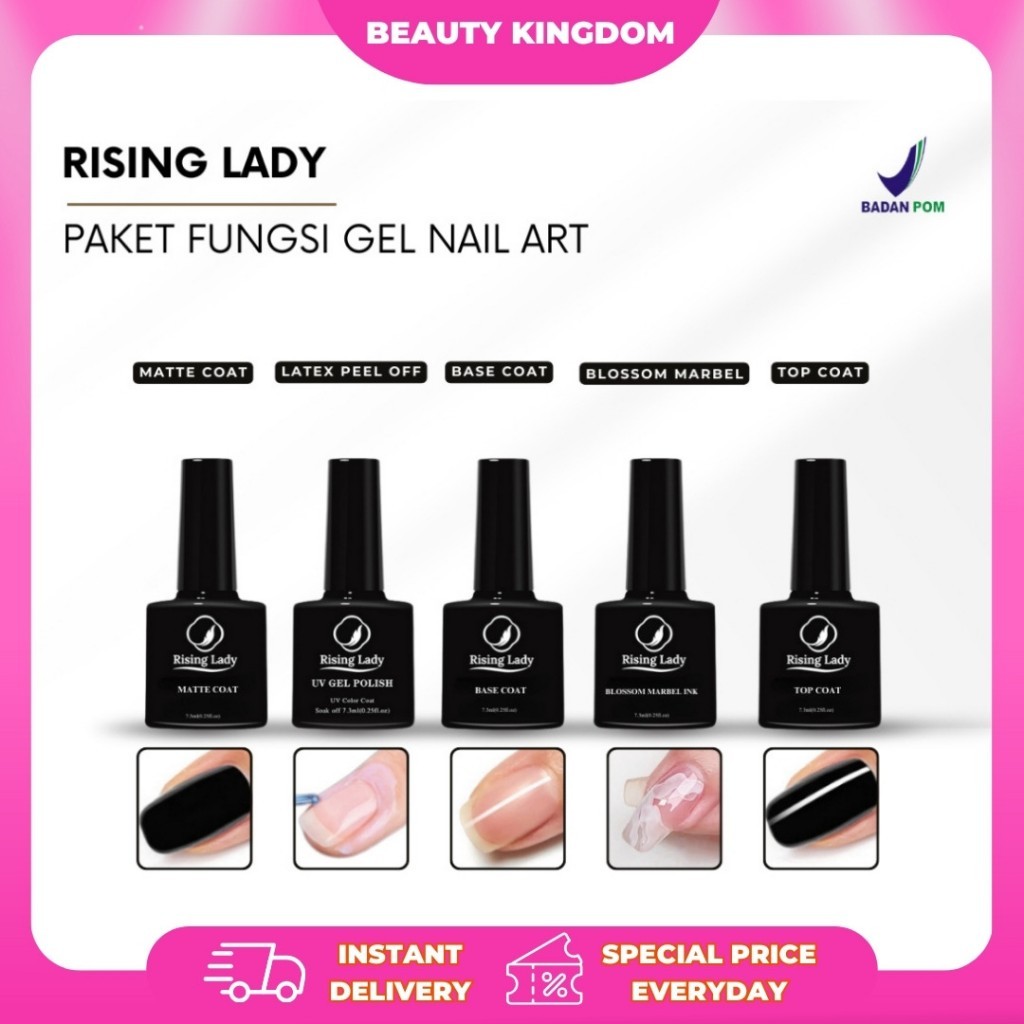 Jual BPOM Rising Lady Fungel 7,3ml Top Base Coat Matte Coat Kutek Gel ...