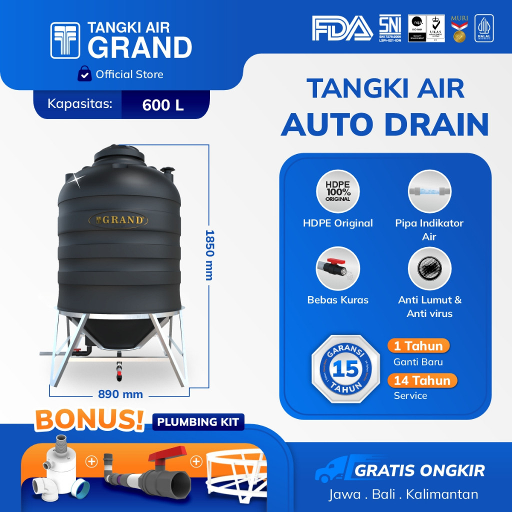 Jual Tangki Toren Tandon Air Auto Drain 600 Liter Bebas Kuras | Shopee ...