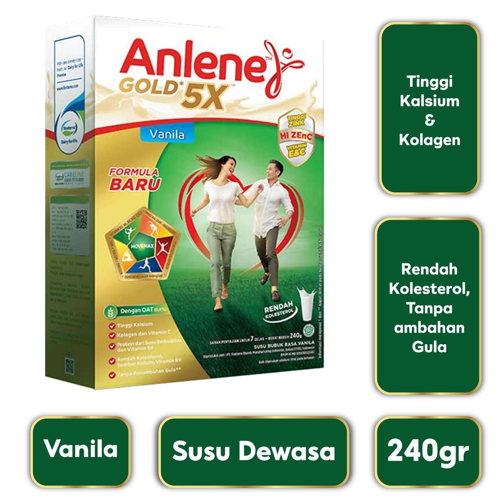 Jual ANLENE GOLD 5X SUSU BUBUK HI-CALCIUM VANILA 240/230g | Shopee ...