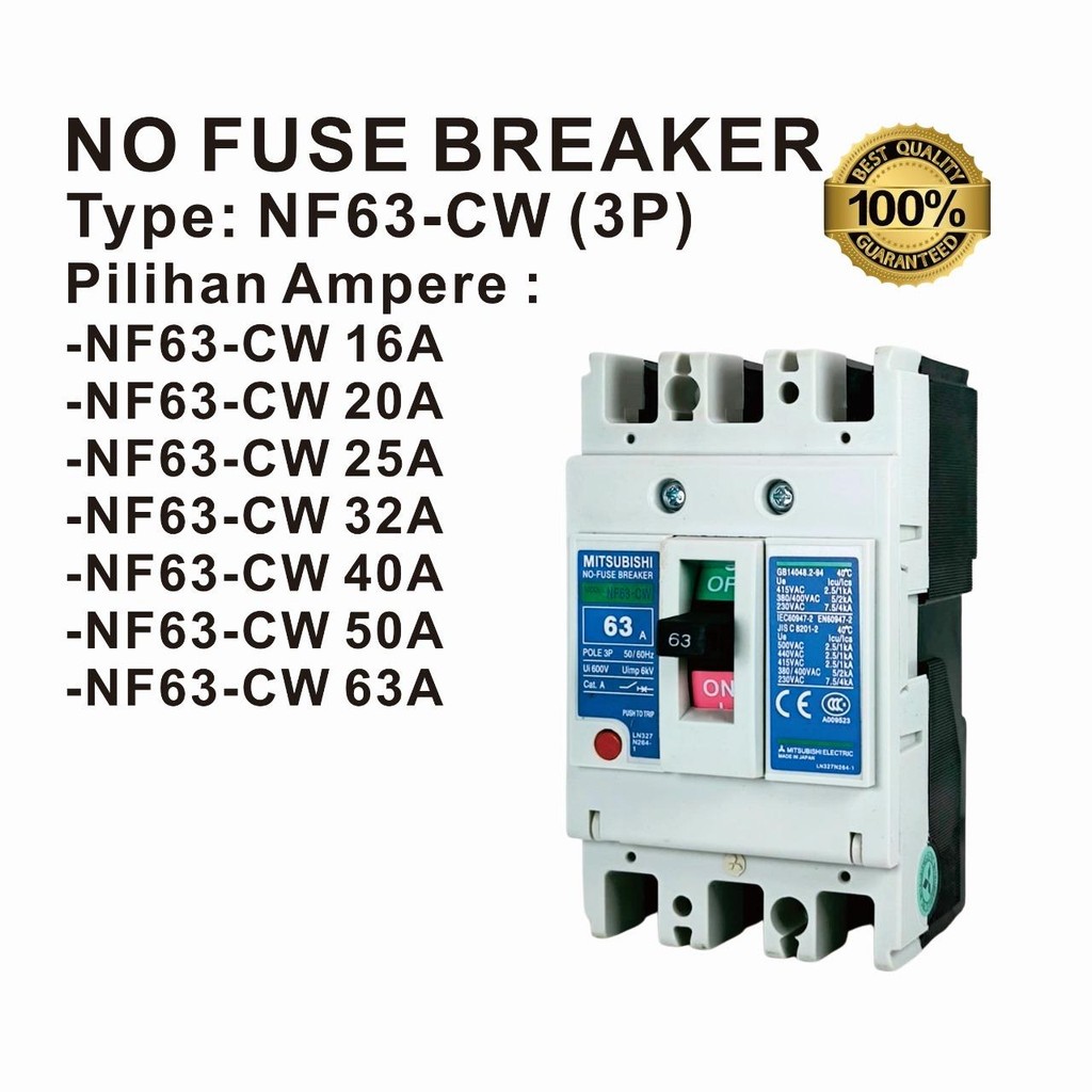 Jual NFB (NO FUSE BREAKER ) MCCB 3P MITSUBISHI NF63-CW 16A/20A/25A/32A ...