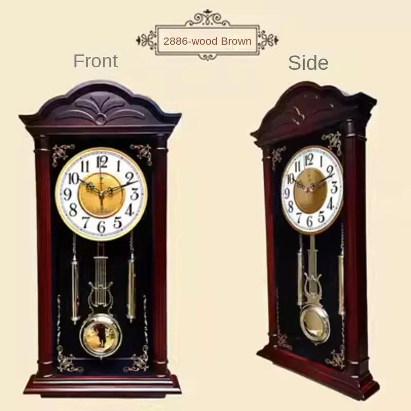 Jual Large Pendulum Wall Clocks Living Room Luxury Wood Retro Silent ...