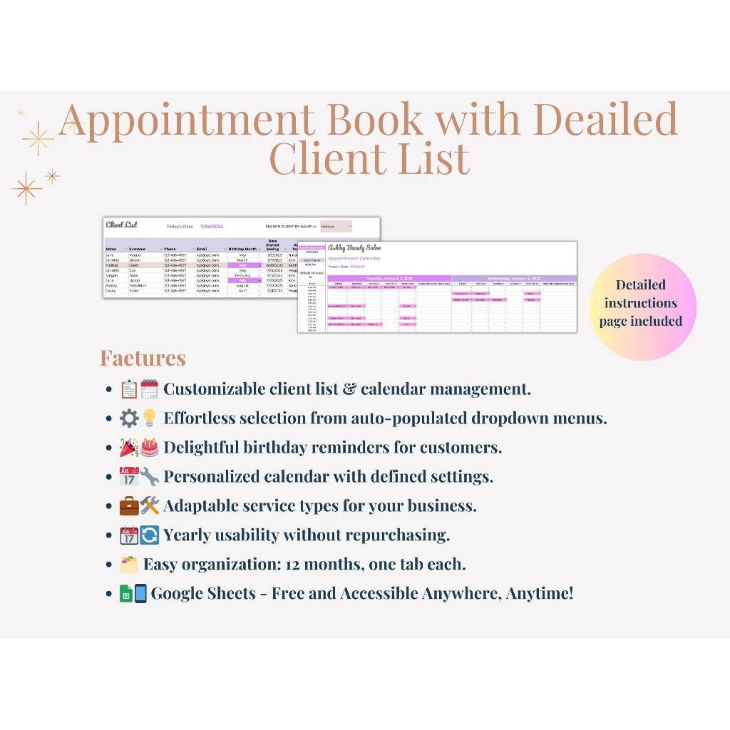 Jual Aplikasi Google Sheet Appointment Schedule, Client Record Book ...