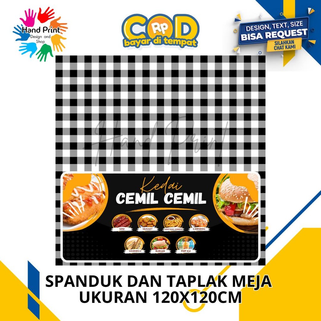 Jual Cetak Spanduk Banner Taplak Meja cemal cemil hitam MMT Custom ...