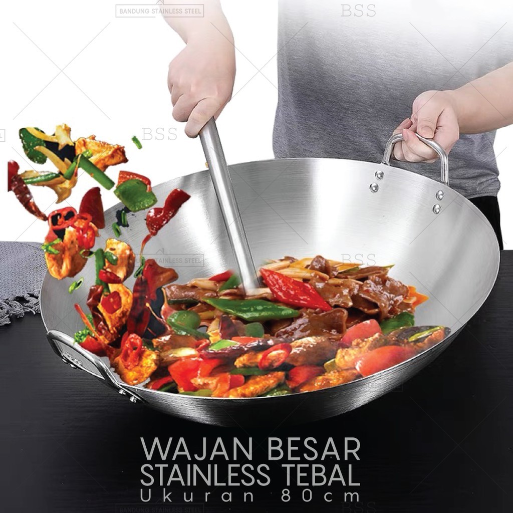 Jual Wajan Besar 70cm 75cm 80cm Penggorengan Stainless Steel Tebal Kuali Goreng | Shopee Indonesia