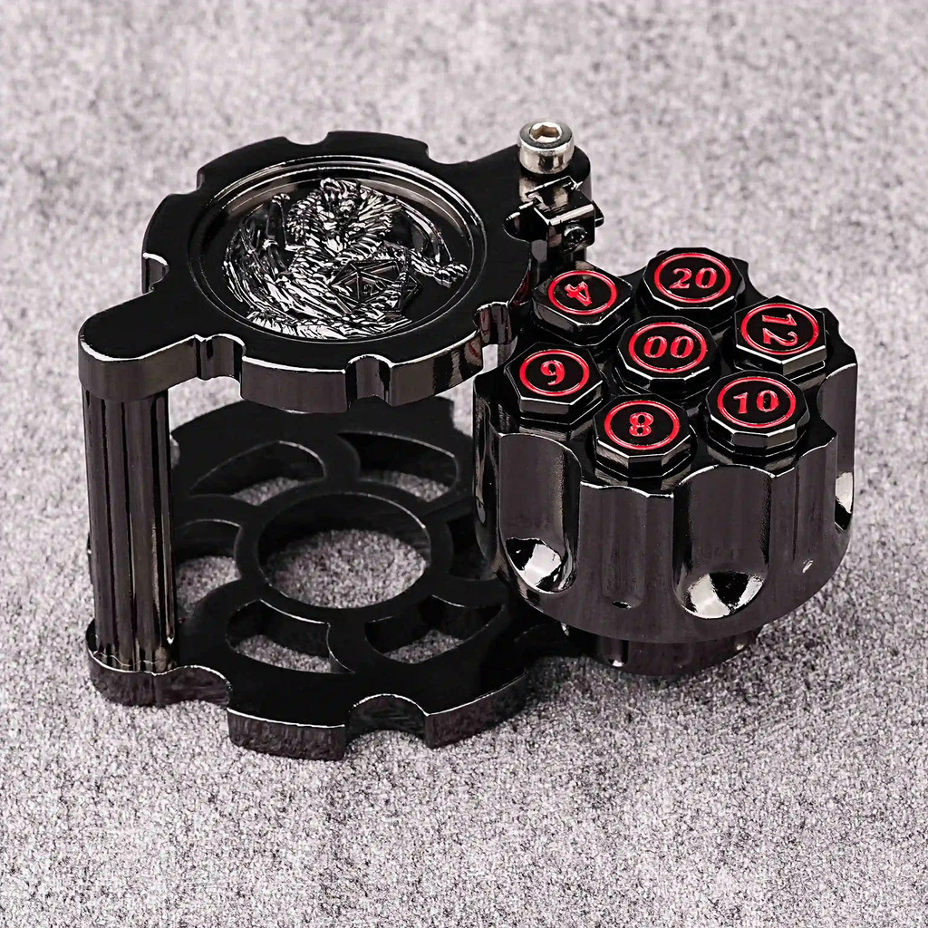 Jual 7Pcs DND Dice Black Red Metal Revolver Dice Shaped TRPG D&D Board ...