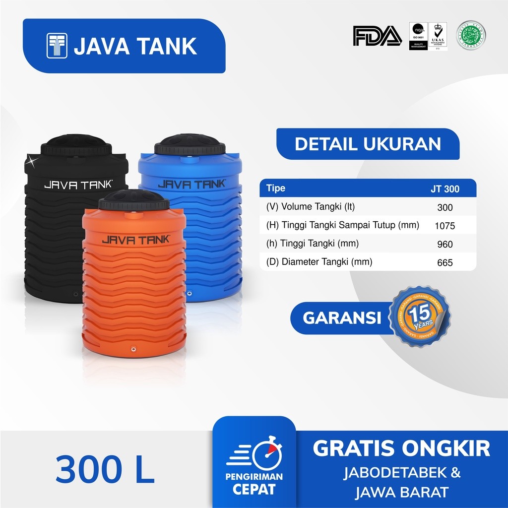 Jual Tangki Tandon Toren Java Tank 300 L Sertifikat Halal Pertama Di Indonesia Garansi 15 Tahun ...