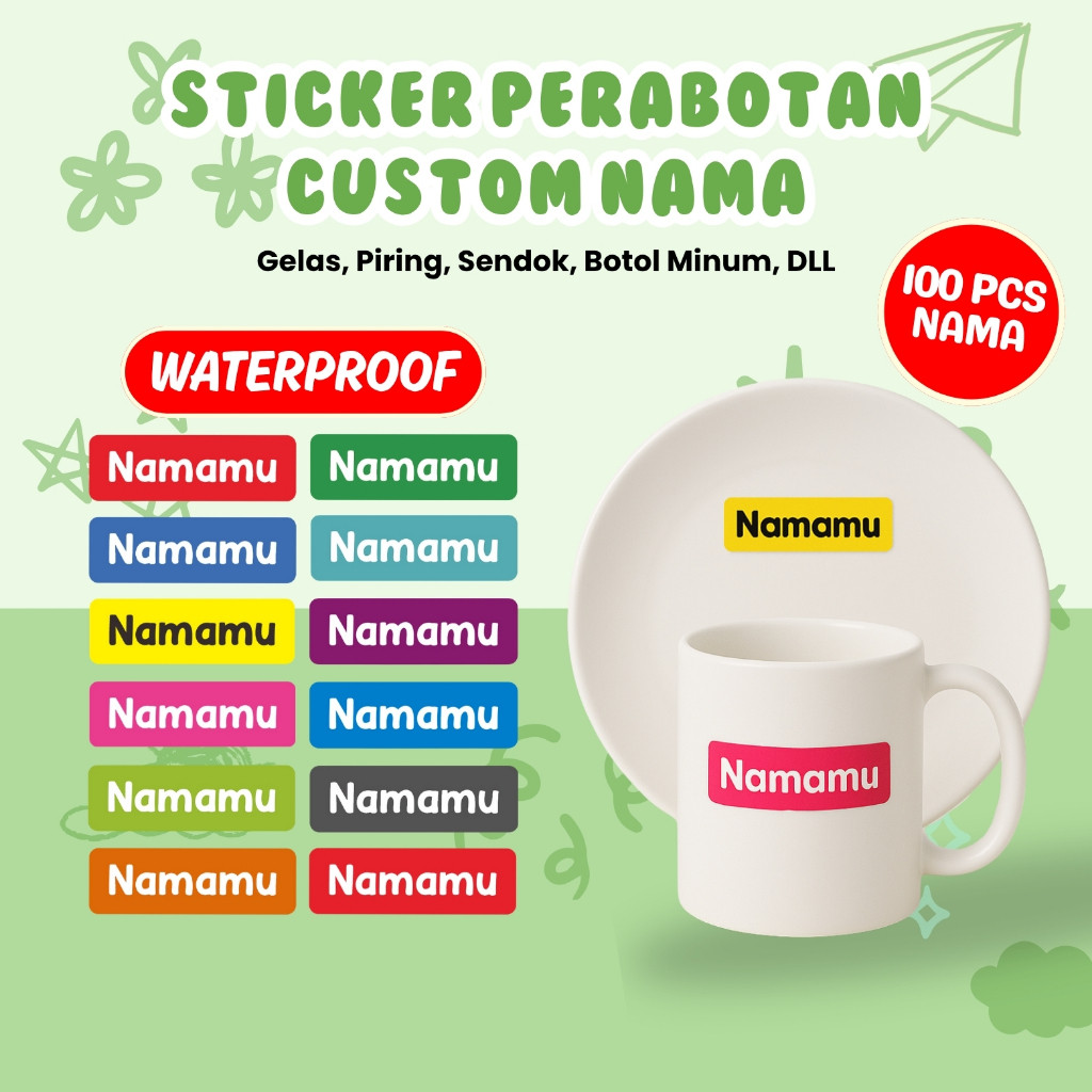 Jual 100Pcs Sticker Custom Nama Piring Sendok Botol Barang Perabotan ...
