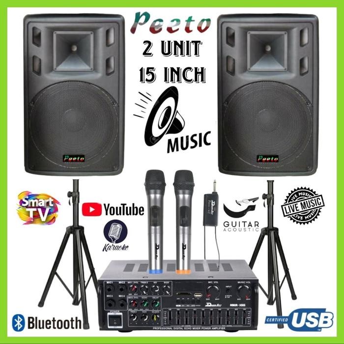 Jual Paket Speaker PEETO 15 Inch, 2 Mic Wireless, Amplifier Karaoke ...