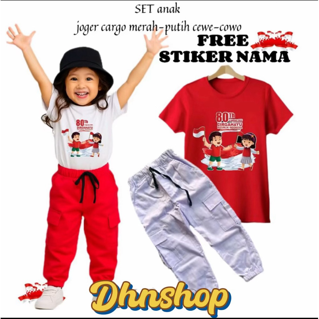Jual TARIMARSHOP Setelan Rose Cargo Merah putih Kemerdekaan laki laki & perempuan 1-13 tahun ...
